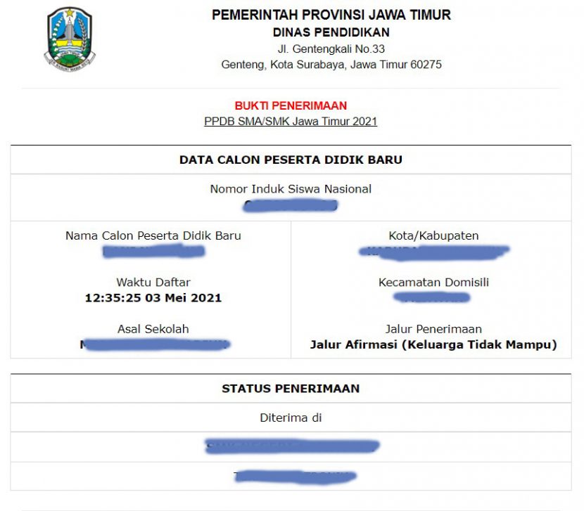 Cara Cetak Bukti Penerimaan PPDB Jawa Timur | SMK N 1 Mejayan